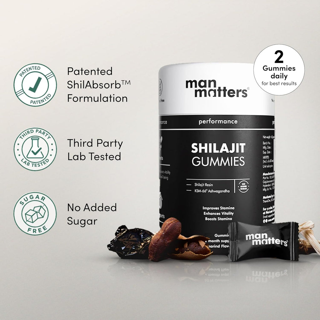 Man Matters Pure Himalayan Shilajit Gummies with KSM 66 Ashwagandha 30 ...