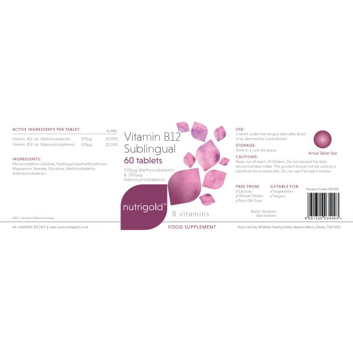 Buy Nutrigold Vitamin B12 Sublingual X 60 Tablets Online
